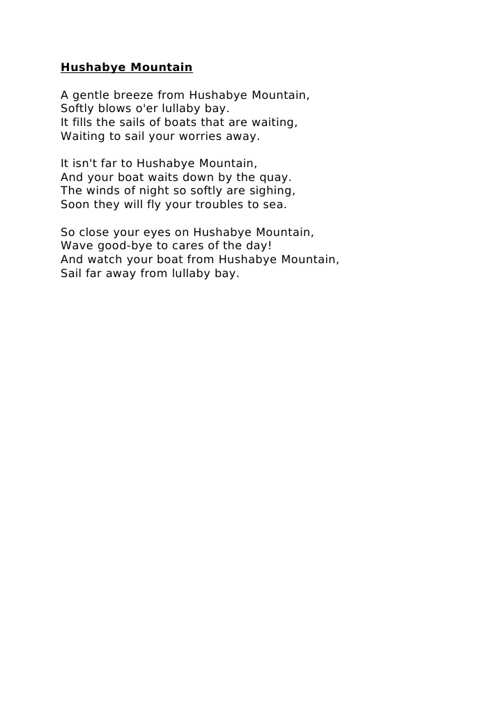 Hushabye Mountain Lullaby Lyrics | PDF