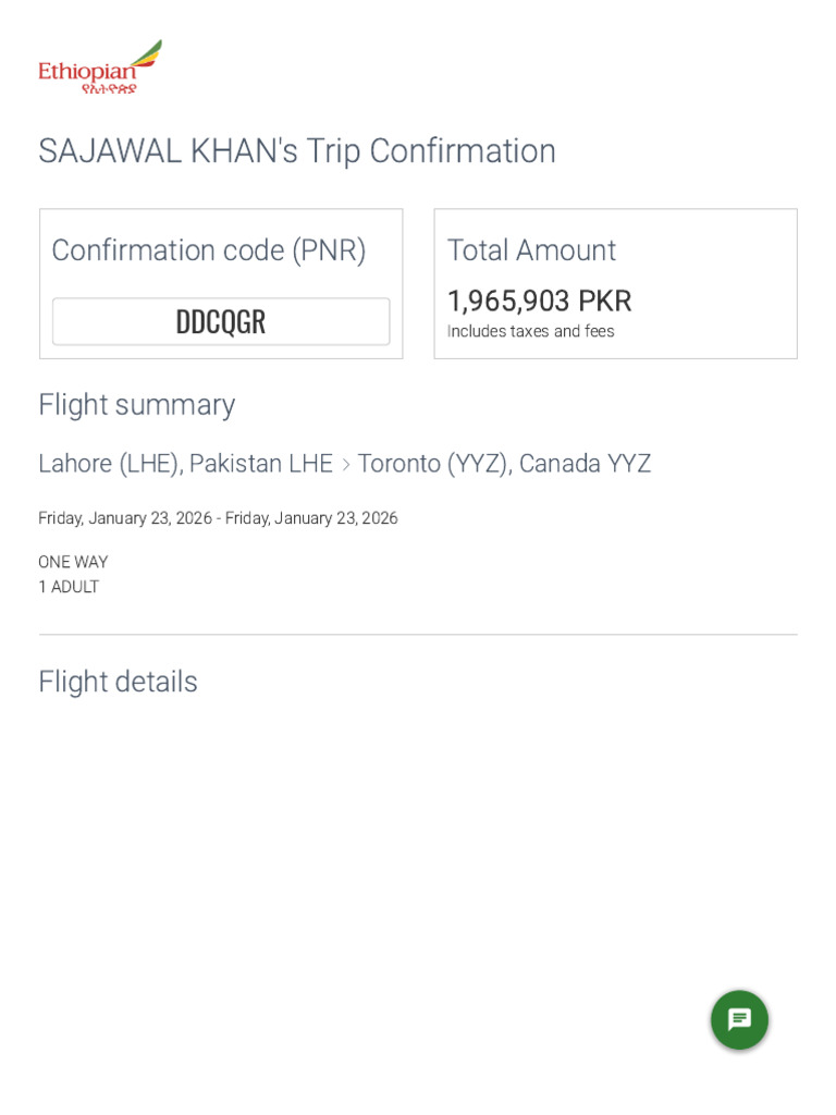 Sajawal Khan's One-Way Flight Confirmation | PDF