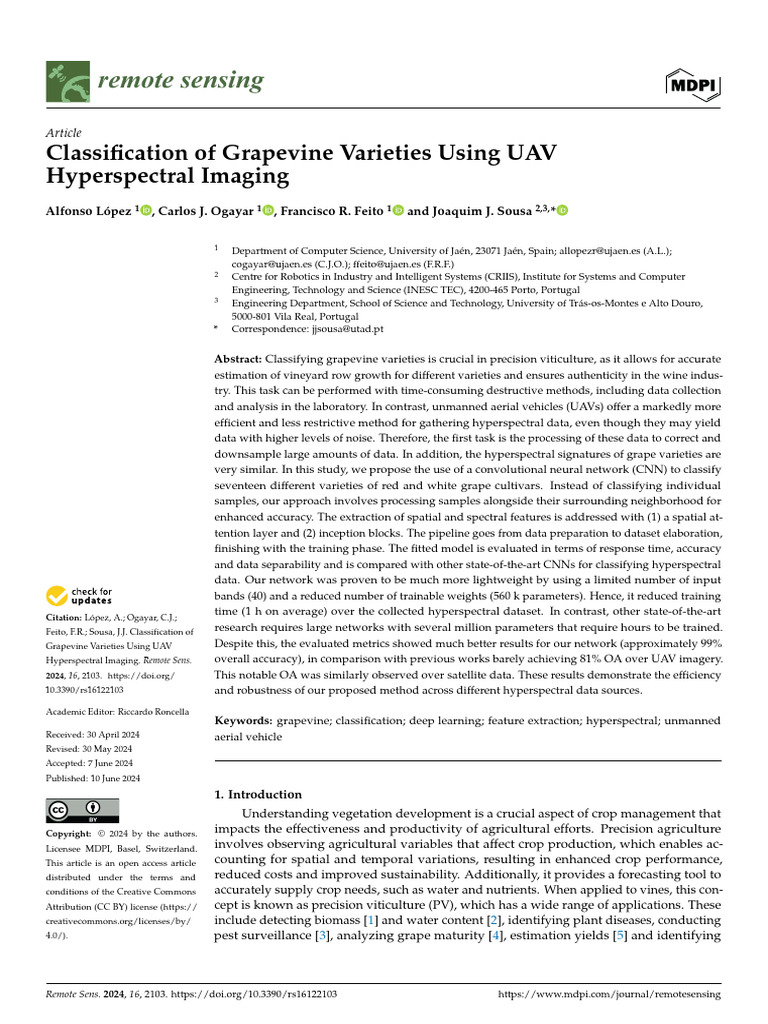 UAV Hyperspectral Imaging for Grape Classification | PDF | Machine ...