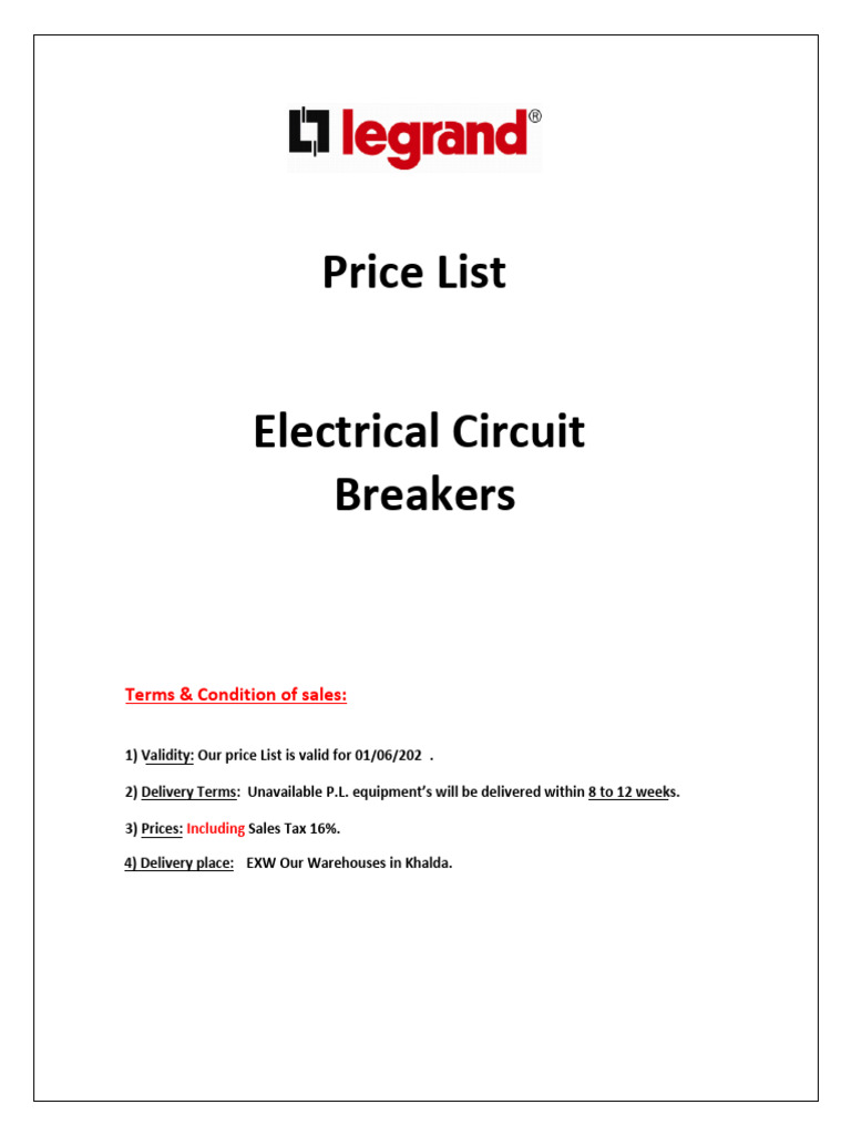 Electrical Circuit Breakers Price List | PDF | Relay | Electrical ...