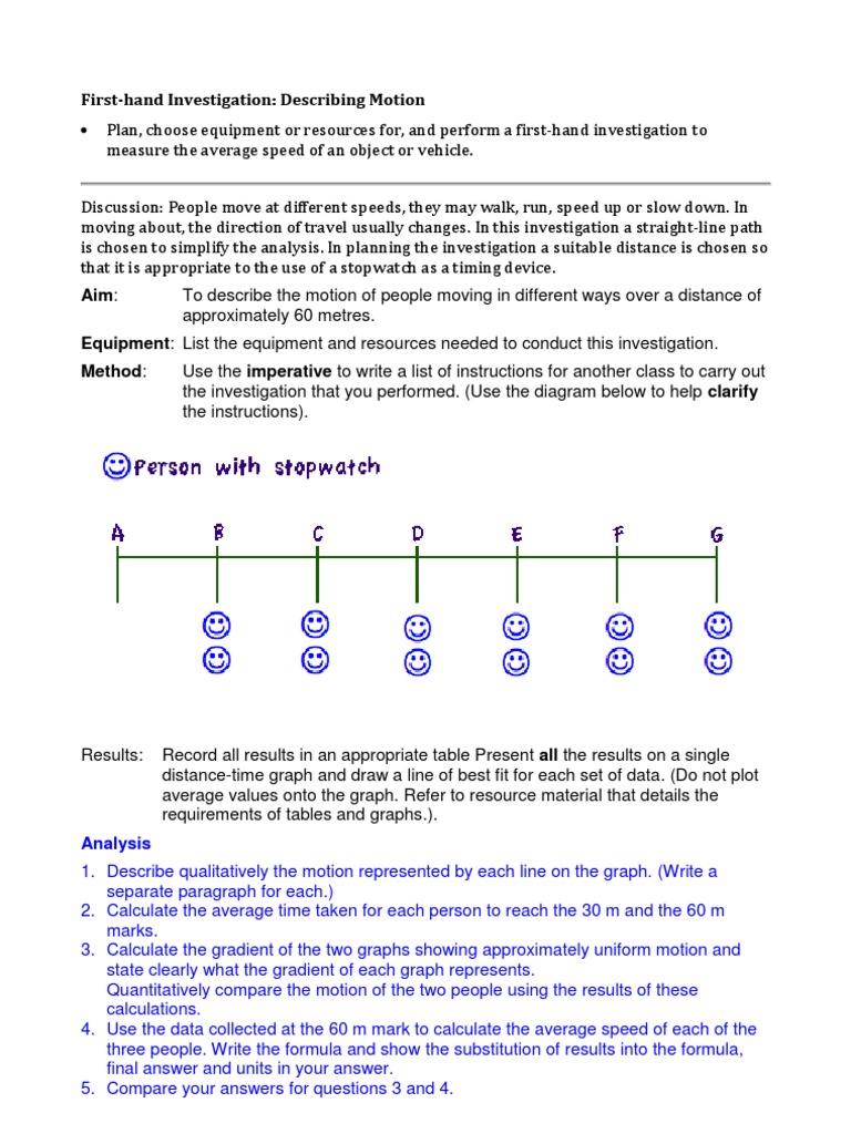 First-Hand Investigation: Describing Motion: Analysis | PDF | Speed ...