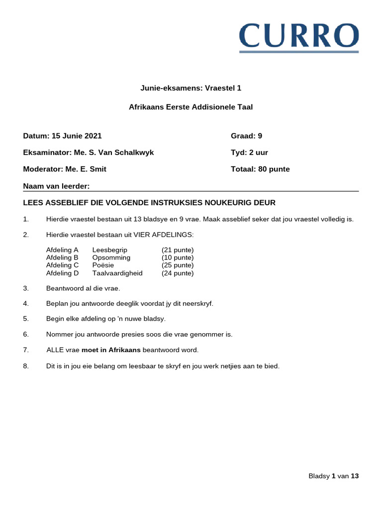 Graad 9 EAT IEB_V1 | PDF