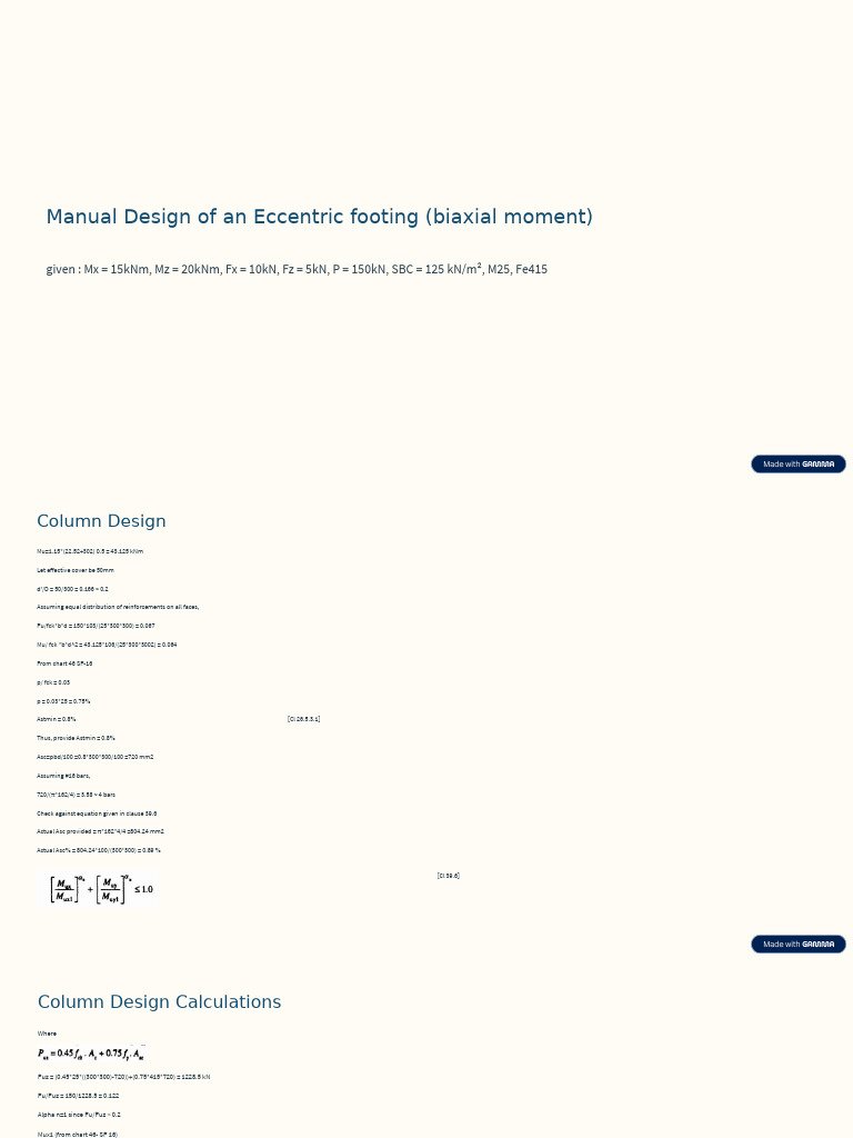 Manual Design of An Eccentric Footing Biaxial Moment | PDF | Pascal ...