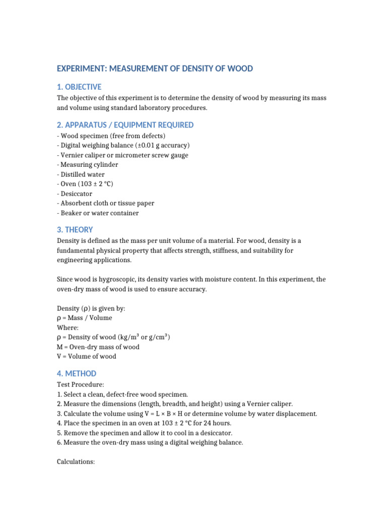 Measurement of Density of Wood | PDF
