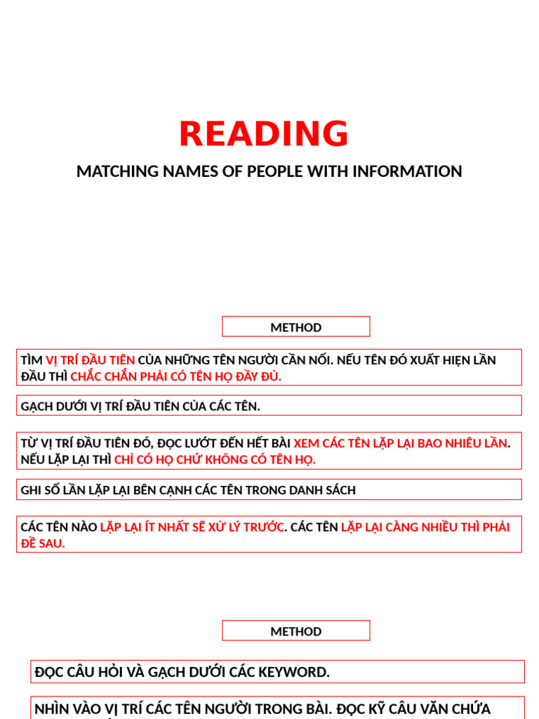 READING Matching Names of People With Information | PDF