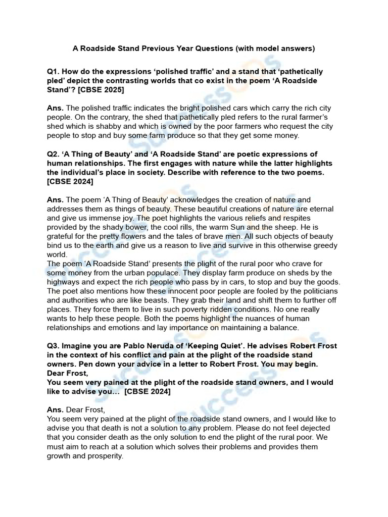 A Roadside Stand: Past Exam Questions | PDF