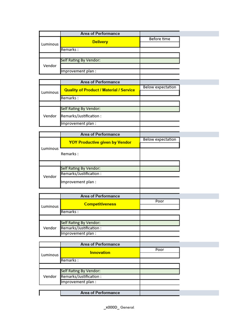 LPT PUR F 01 - Vendor Performance Sheet. | PDF