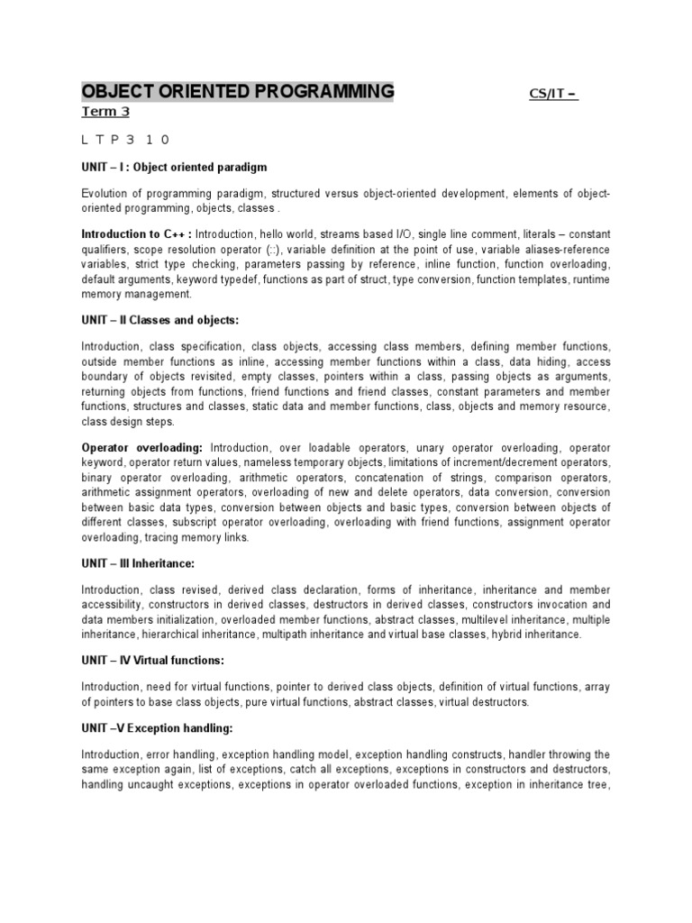 OOPs Syllabus | PDF | C++ | Class (Computer Programming)
