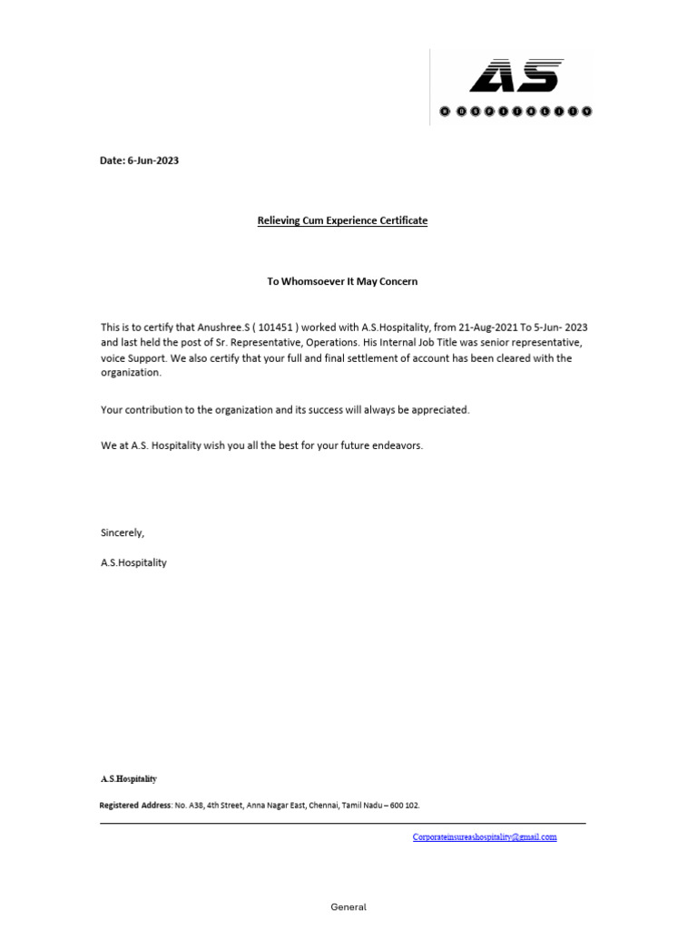 Releiving Letter | PDF