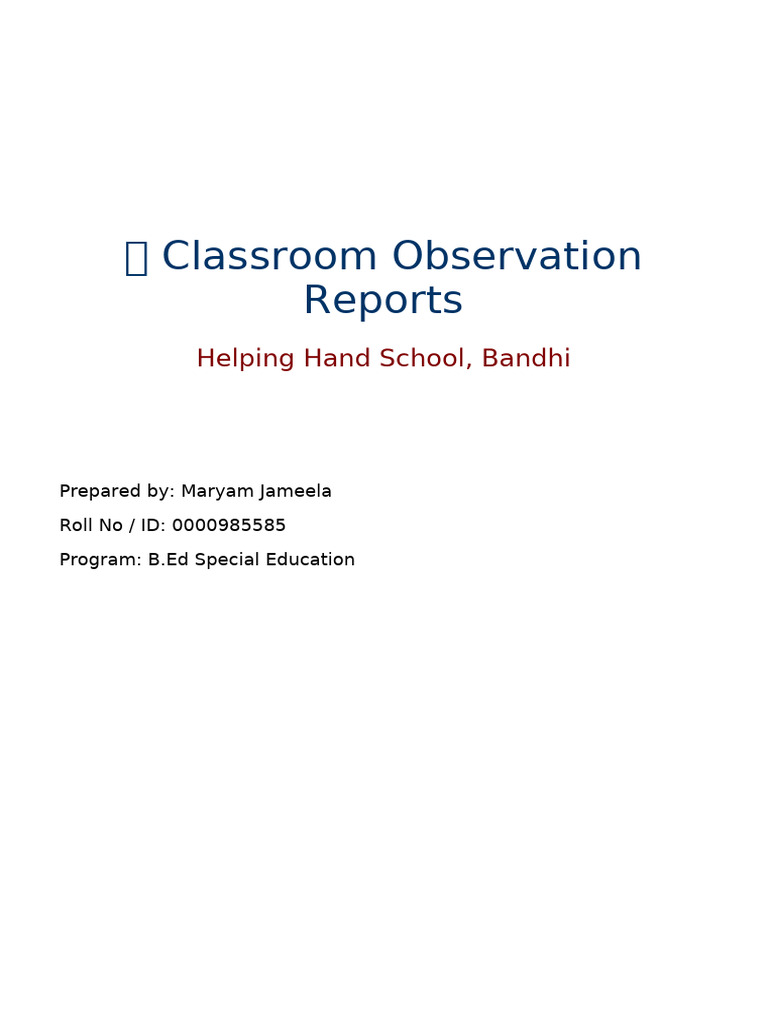 Sample Classroom Observation Report | PDF