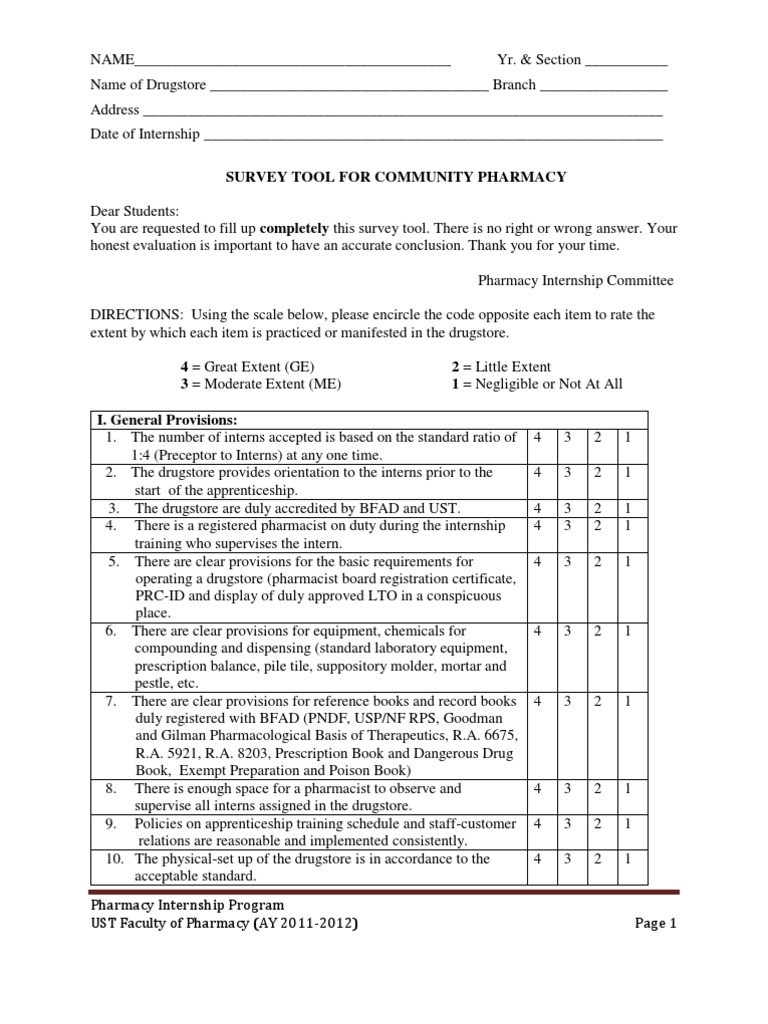 Community Pharmacy Survey Tool | PDF | Pharmacy | Internship