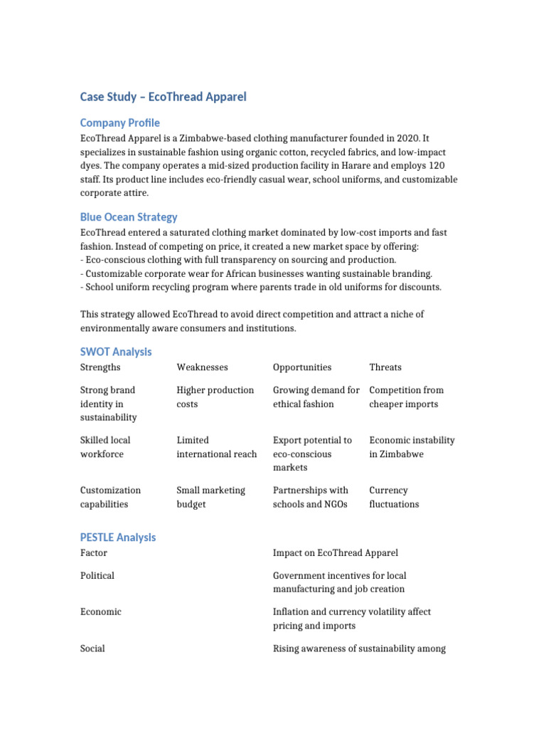 EcoThread Apparel: Sustainable Fashion Case Study | PDF | Clothing | Brand