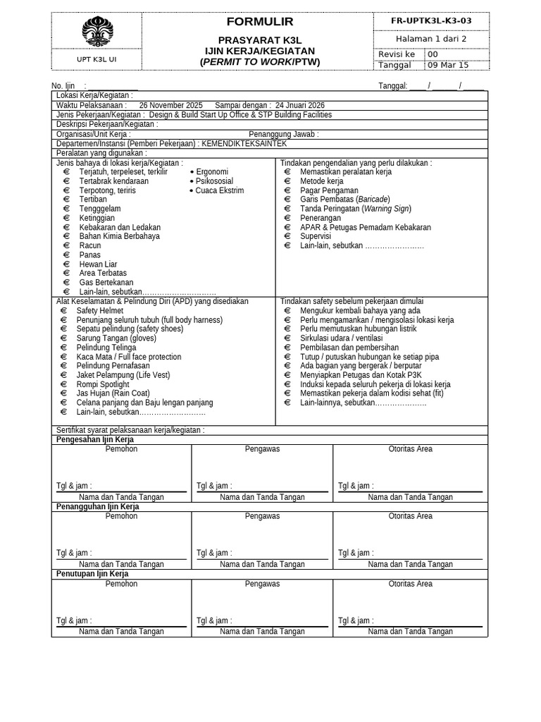 Formulir Ijin Kerja | PDF