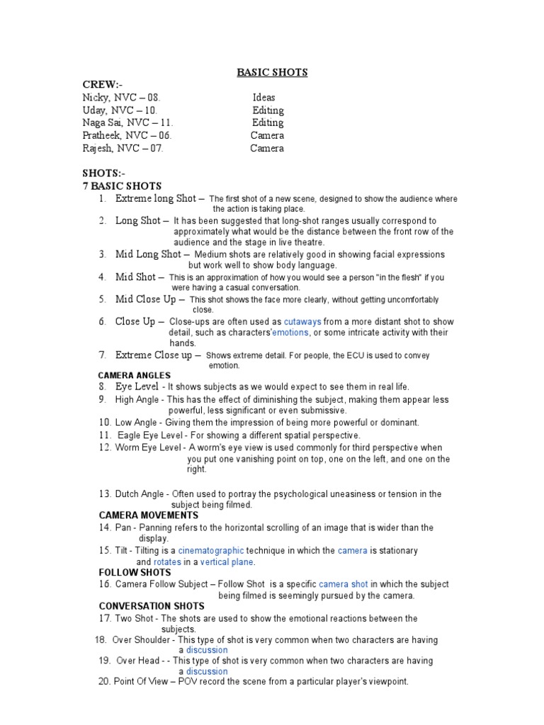 Basic Shots | PDF | Close Up | Imaging