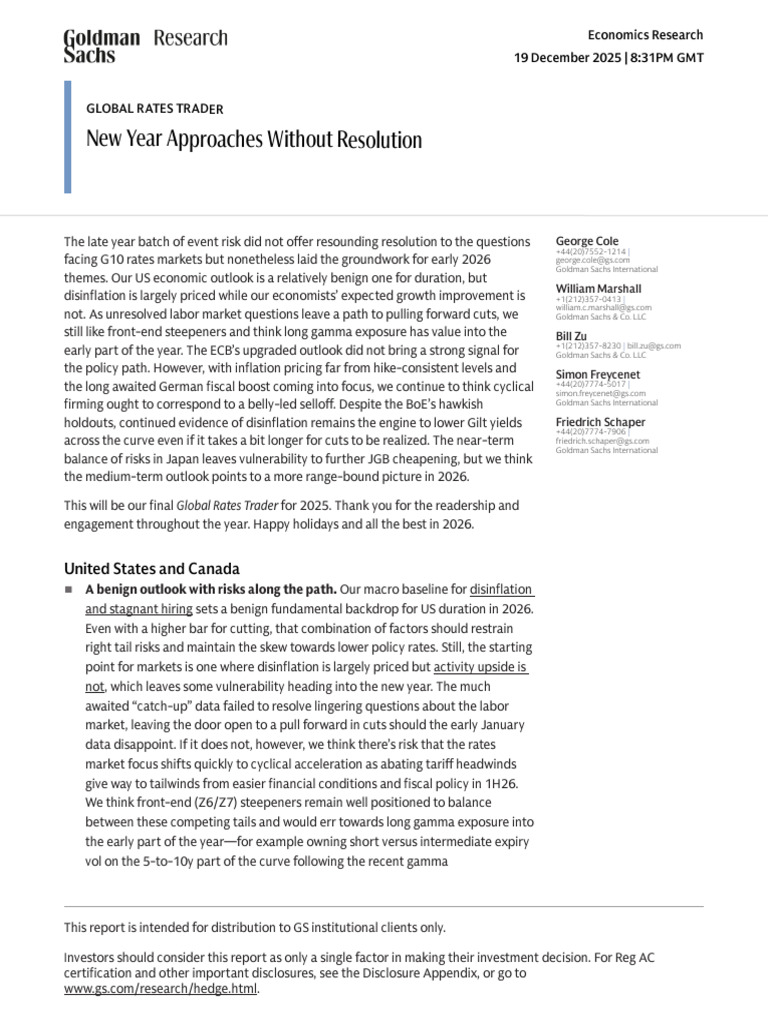 GS - Global Rates Trader - New Year Approaches Without Resolution | PDF ...