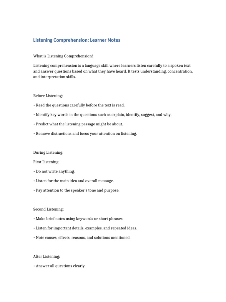 Effective Listening Comprehension Tips | PDF