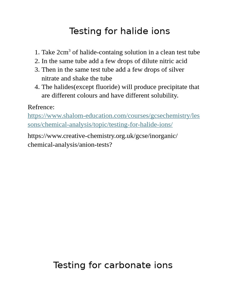 Chemistry Testing Ions | PDF