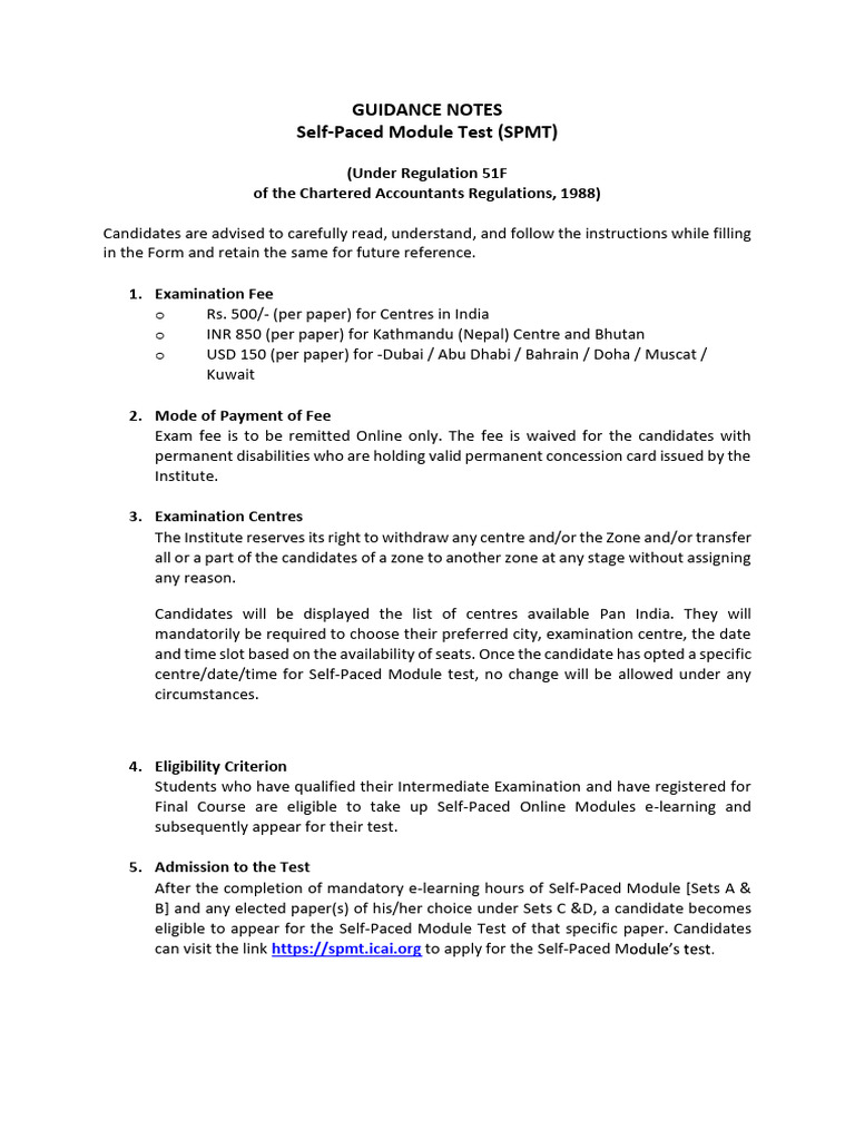 Self-Paced Module Test Guidance Notes | PDF | Multiple Choice