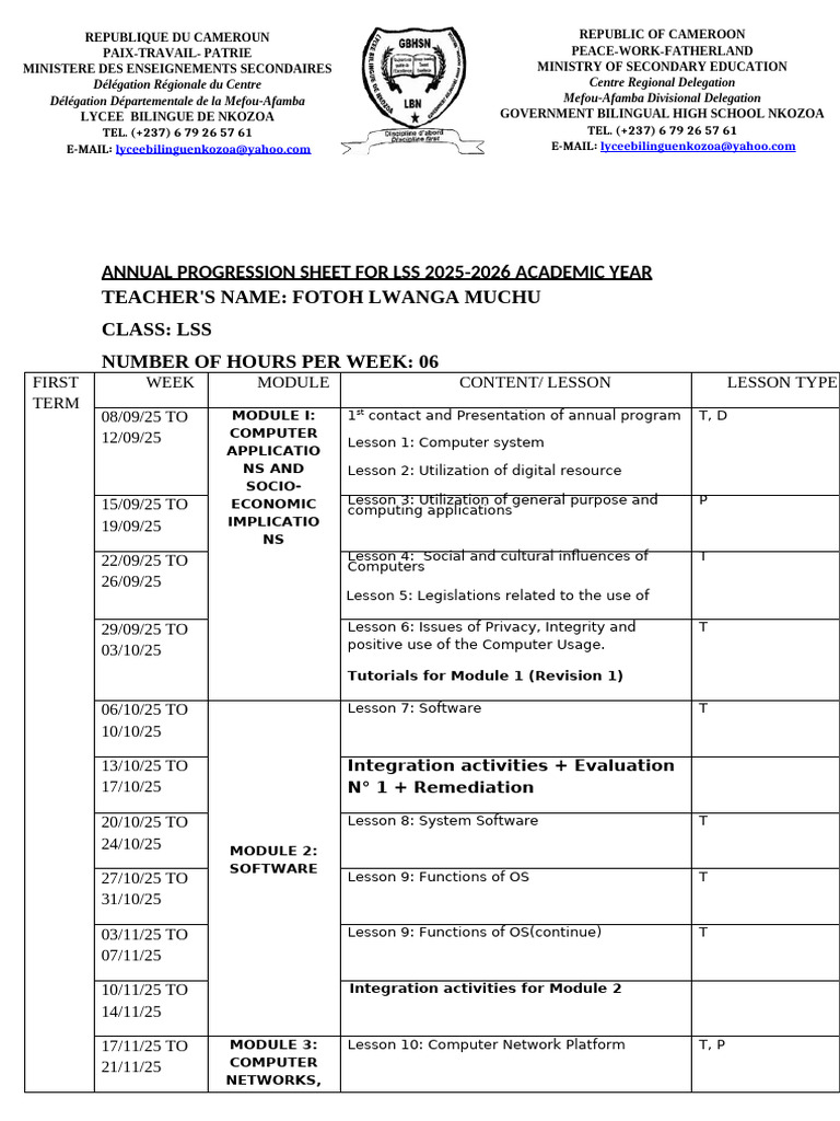 LSS 2025-2026 Annual Progression Sheet | PDF | Computer Network ...