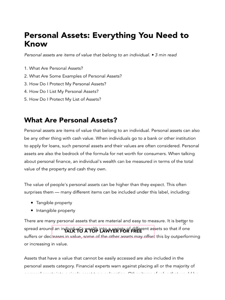 Understanding Personal Assets Explained | PDF | Equity (Finance ...
