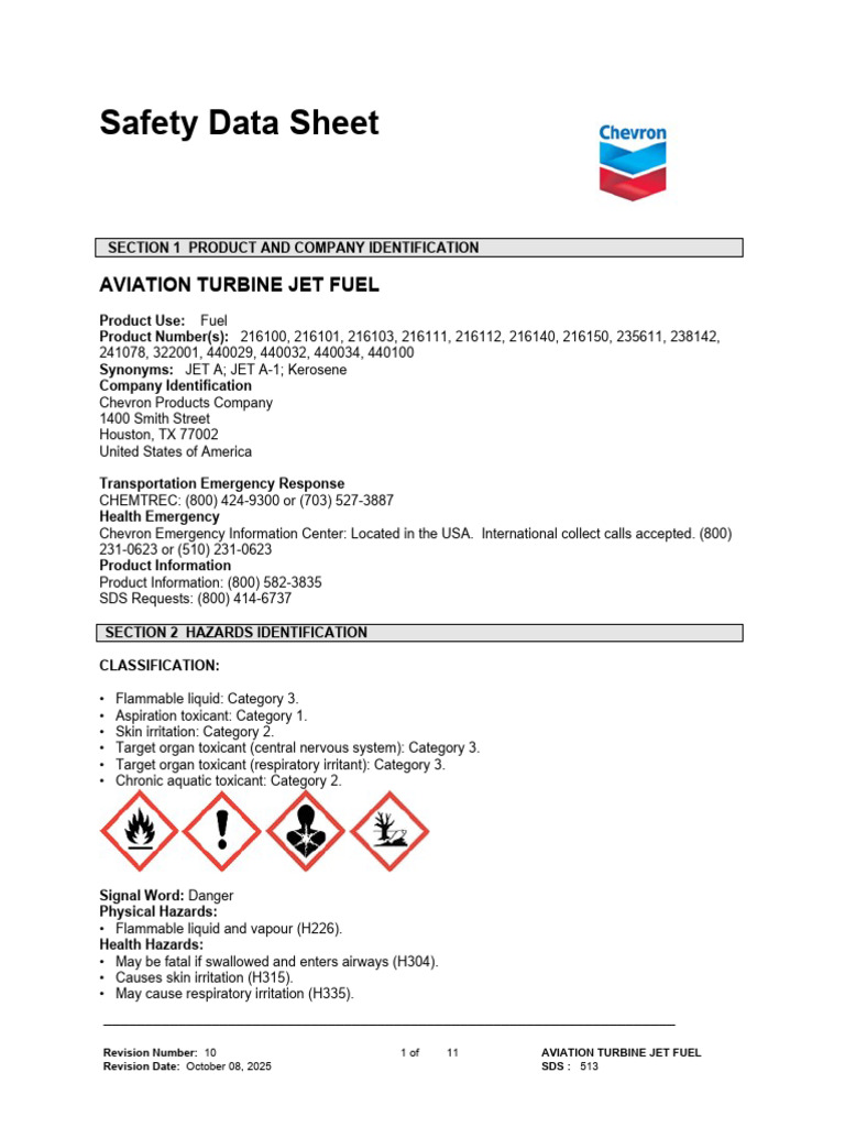 Aviation Turbine Jet Fuel Safety Data Sheet | PDF | Personal Protective ...