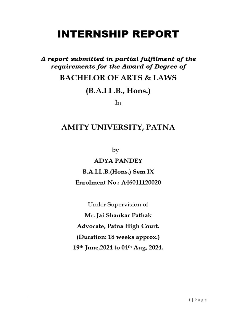 Adya Pandey Sem Ix - Internship Report | PDF | Bail | Appeal