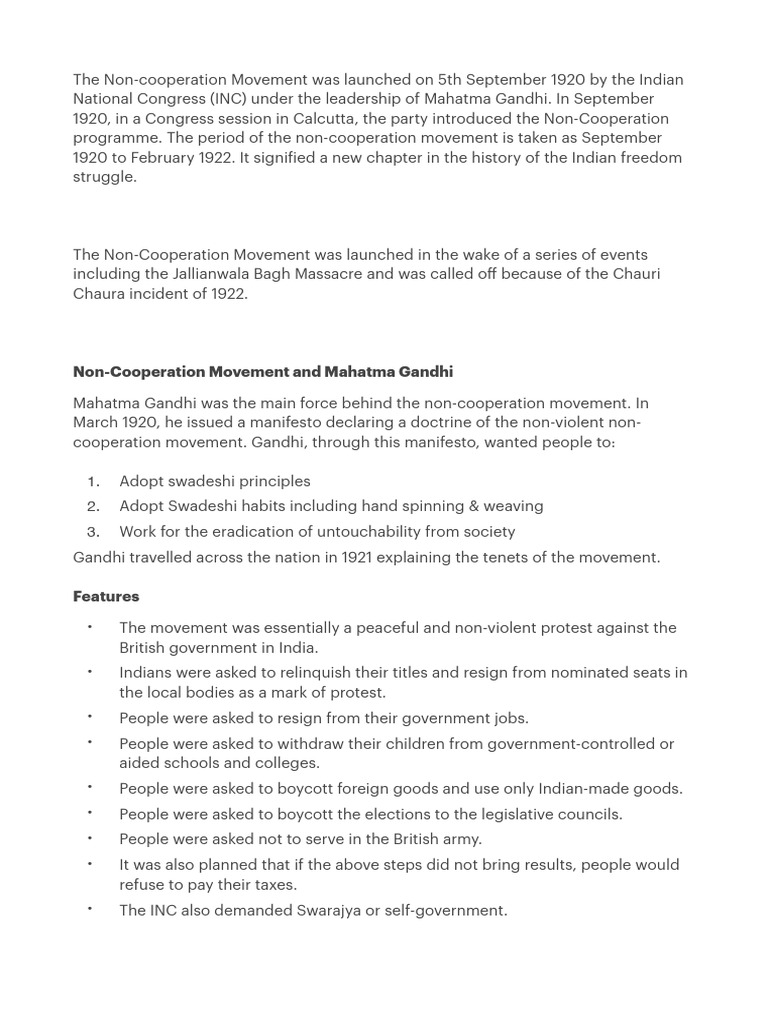 Non-Cooperation Movement | PDF | India–United Kingdom Relations ...