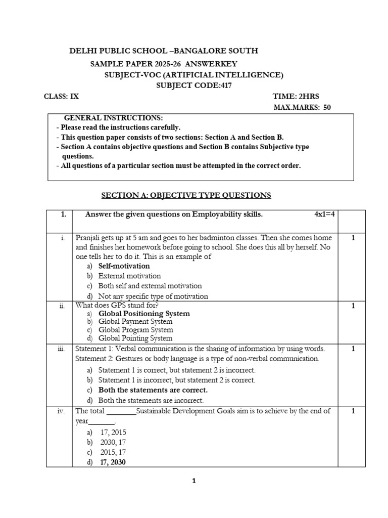 Grade Ix Sample Paper Annual Voc (Ai) Ak-2025-26 | PDF | Artificial ...