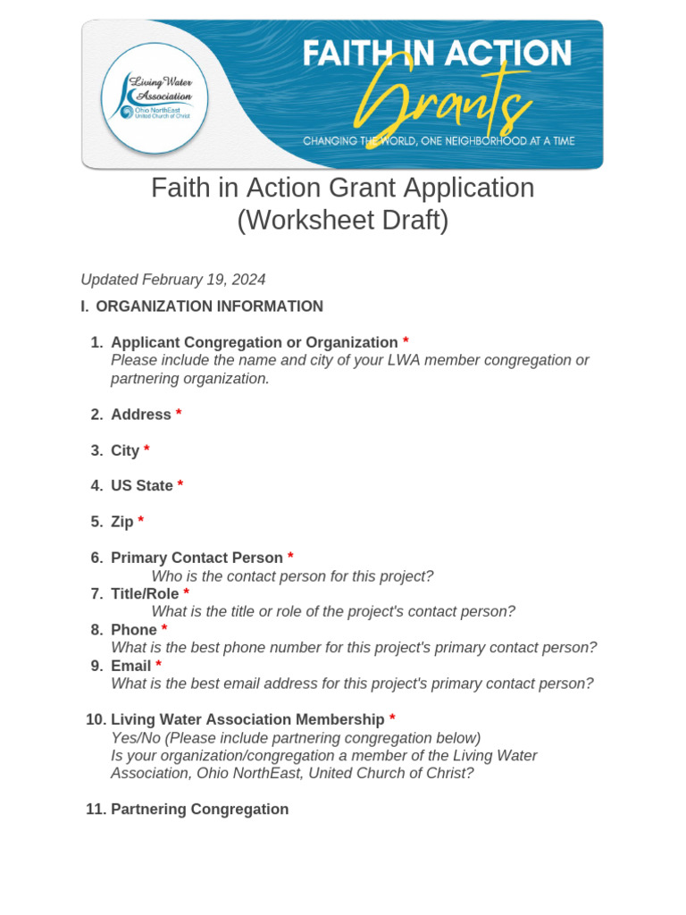 Faith in Action Grant Application Form | PDF | Chess | Chess Theory