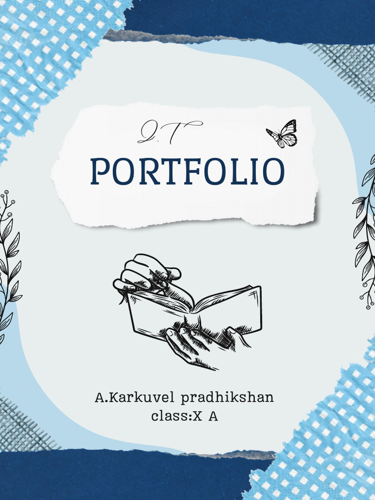 Navy Blue Vintage Scrapbook Portfolio Cover A4 Document | PDF