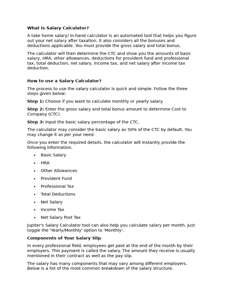 Salary Calculator: Calculate Net Income | PDF