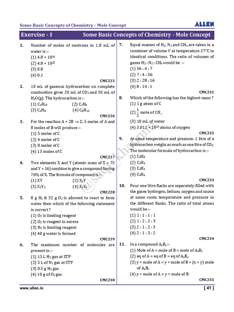 Mole Concept Basics in Chemistry | PDF | Reaction Rate | Electrochemistry