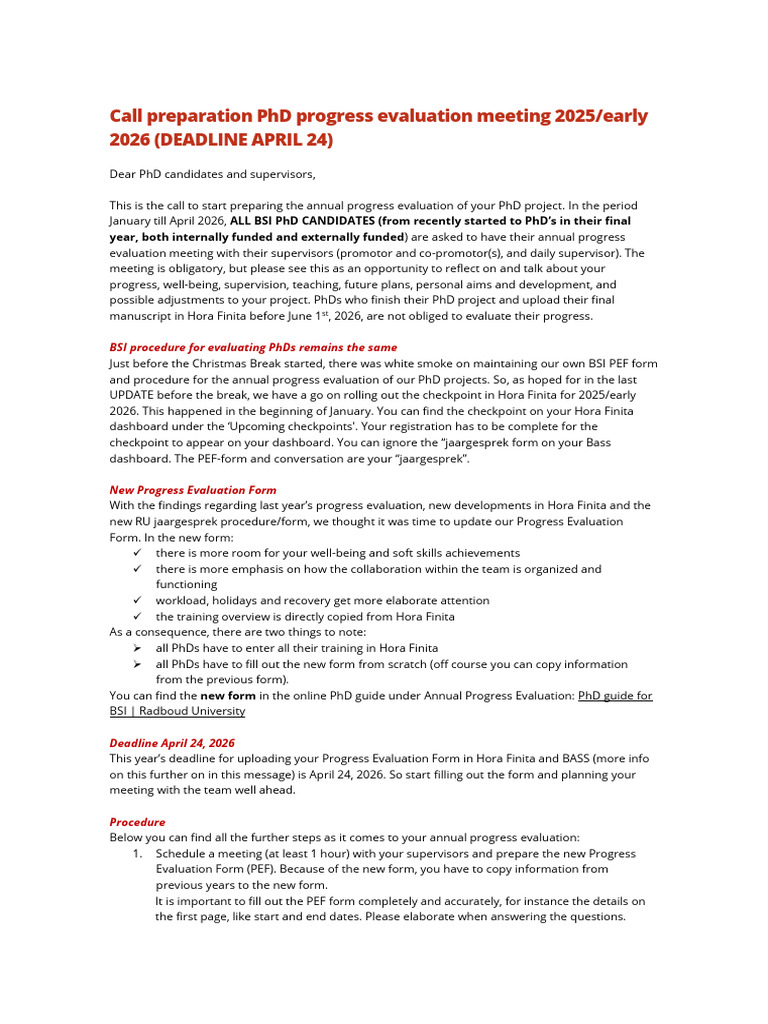 PhD Progress Evaluation Meeting 2026 | PDF | Doctor Of Philosophy