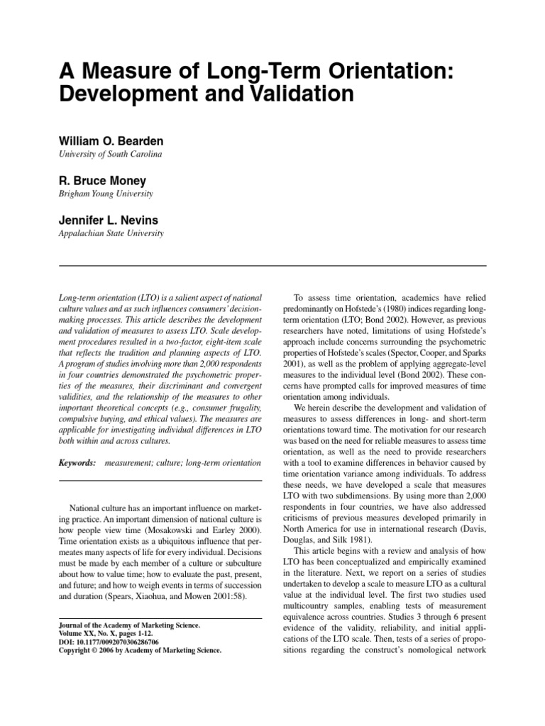 A Measure of Long-Term Orientation Development and Validation | PDF ...