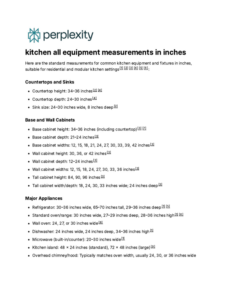 Kitchen Equipment Dimensions Guide | PDF | Plywood | Lighting