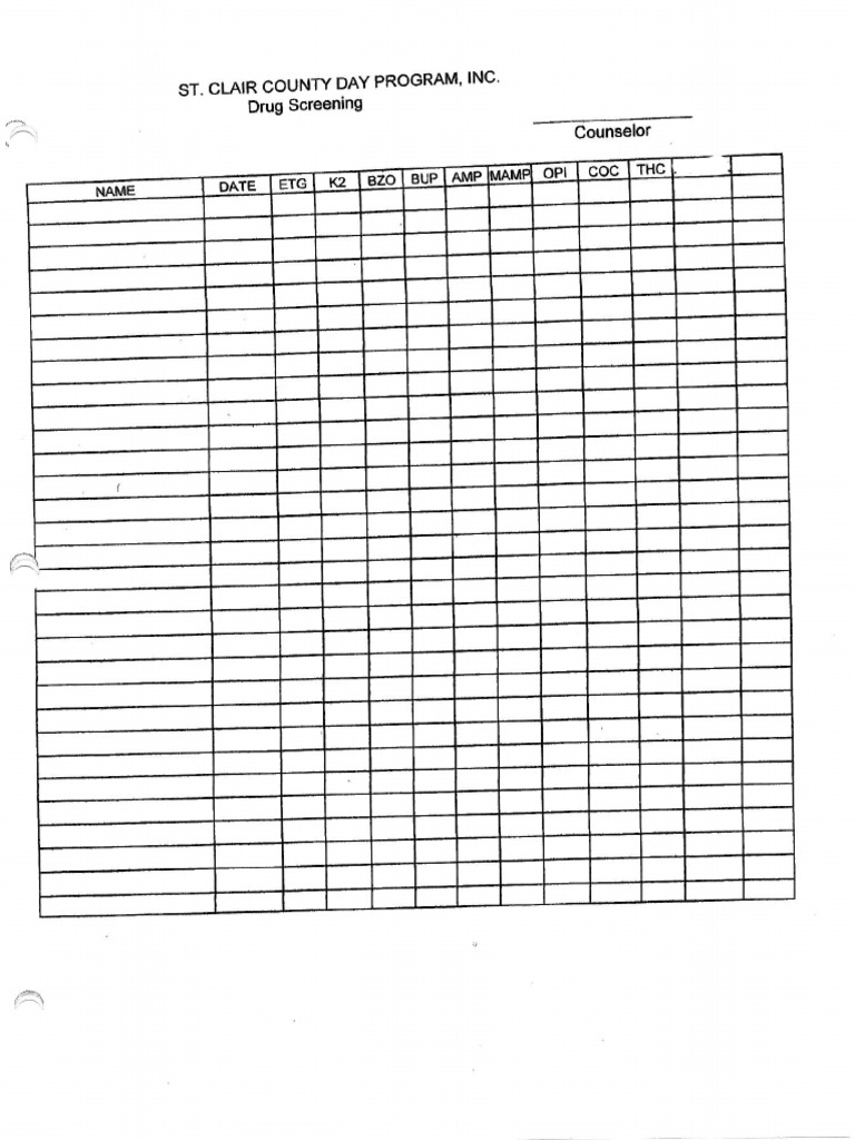 Drug Screen Log Form | PDF