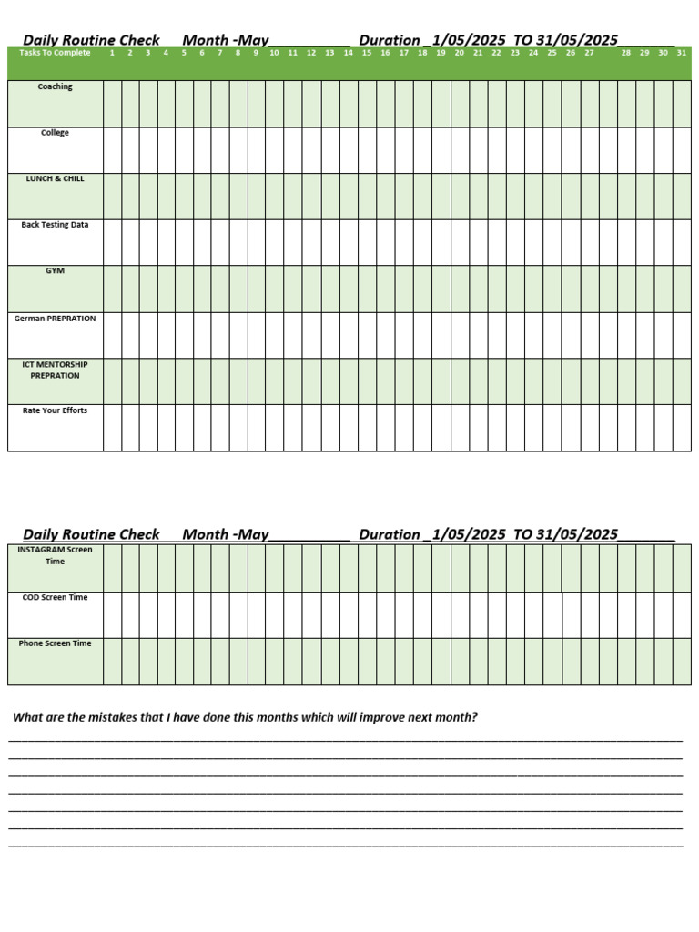 May 2025 Daily Routine Checklist | PDF