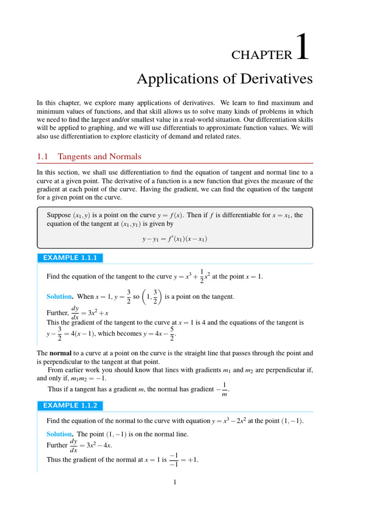 Derivative Applications: Tangents & Normals | PDF | Mathematical ...