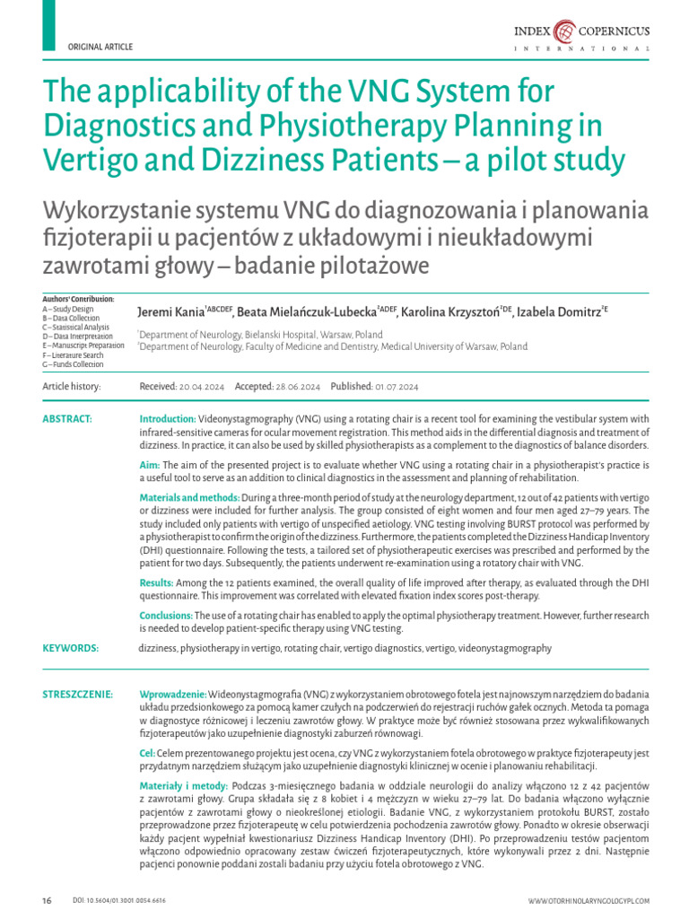 VNG System for Diagnosing Vertigo | PDF | Vertigo | Physical Therapy