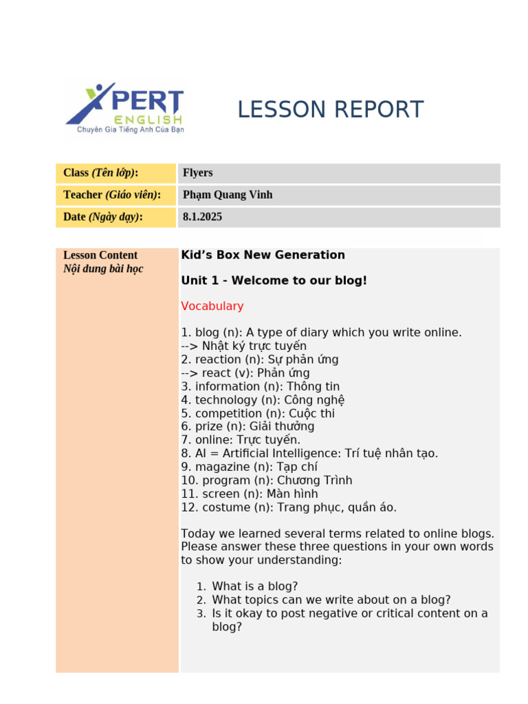 Sample - Lesson Reports | PDF