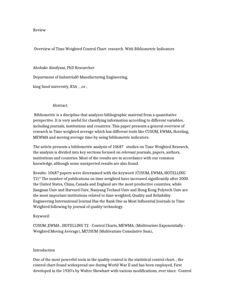 Time Weighted Control Charts Overview | PDF | Moving Average | Science
