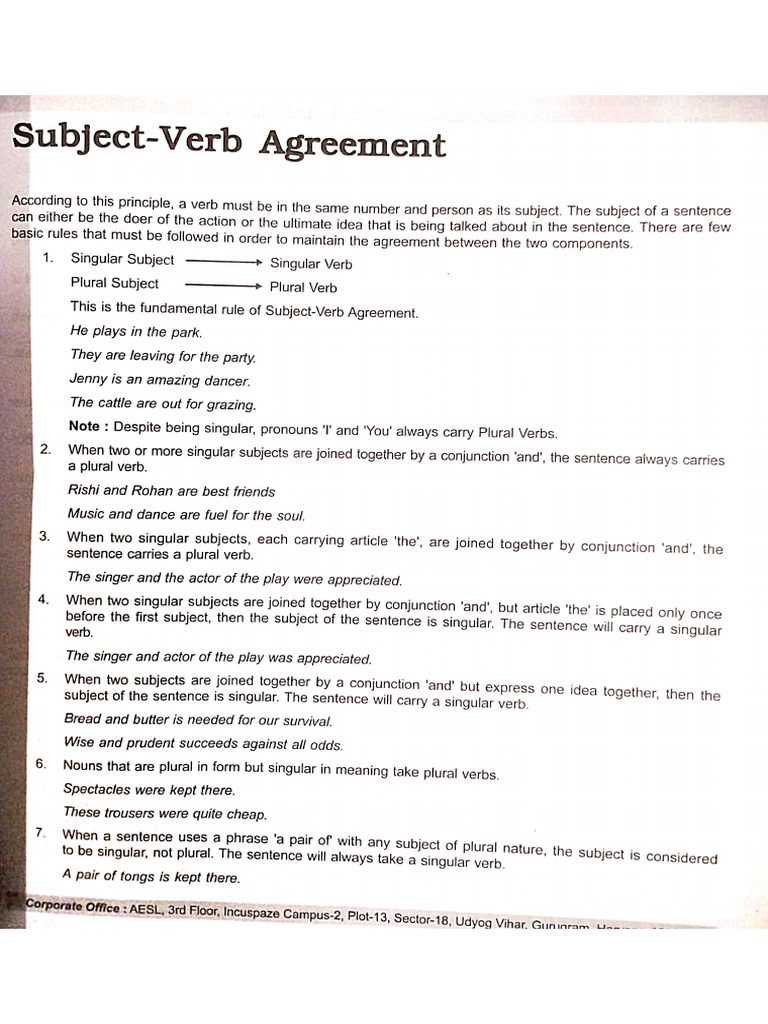 Subject Verb Agreement | PDF