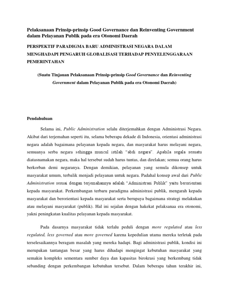 Pelaksanaan Prinsip-Prinsip Good Governance Dan Reinventing Government Dalam Pelayanan Publik ...