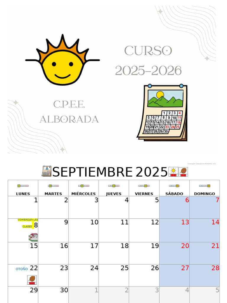 Calendario Escolar ARASAAC 2025-2026 | PDF | Calendario