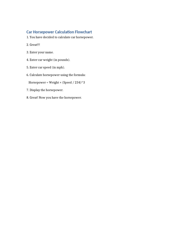 Car Horsepower Calculation Flowchart | PDF