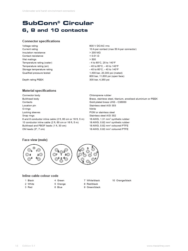 SubConn® Circular Connectors Specs | PDF | Electrical Connector ...