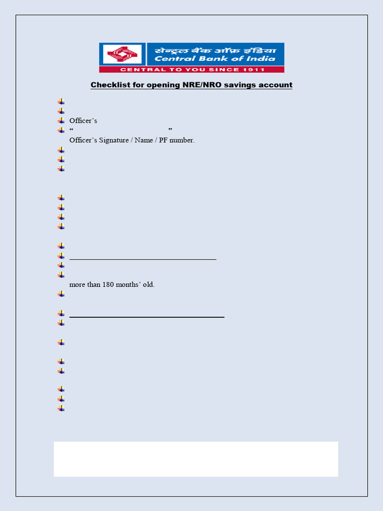 NRE/NRO Account Opening Checklist | PDF | Identity Document ...