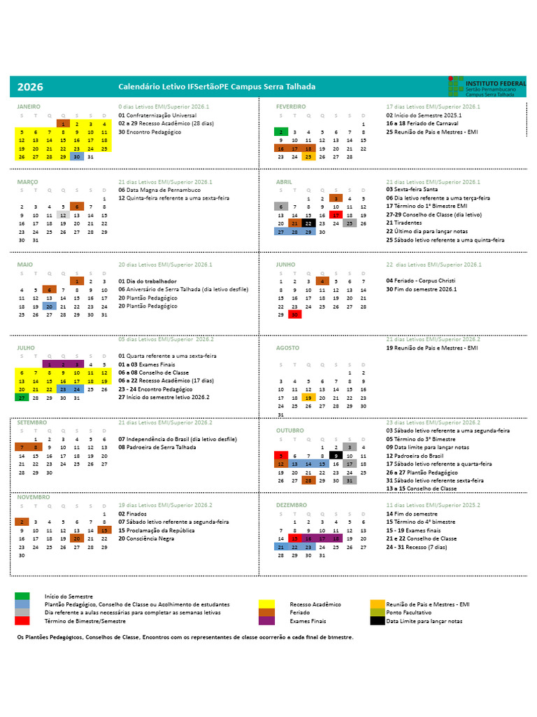 Calendário Letivo 2026 IFSertãoPE | PDF