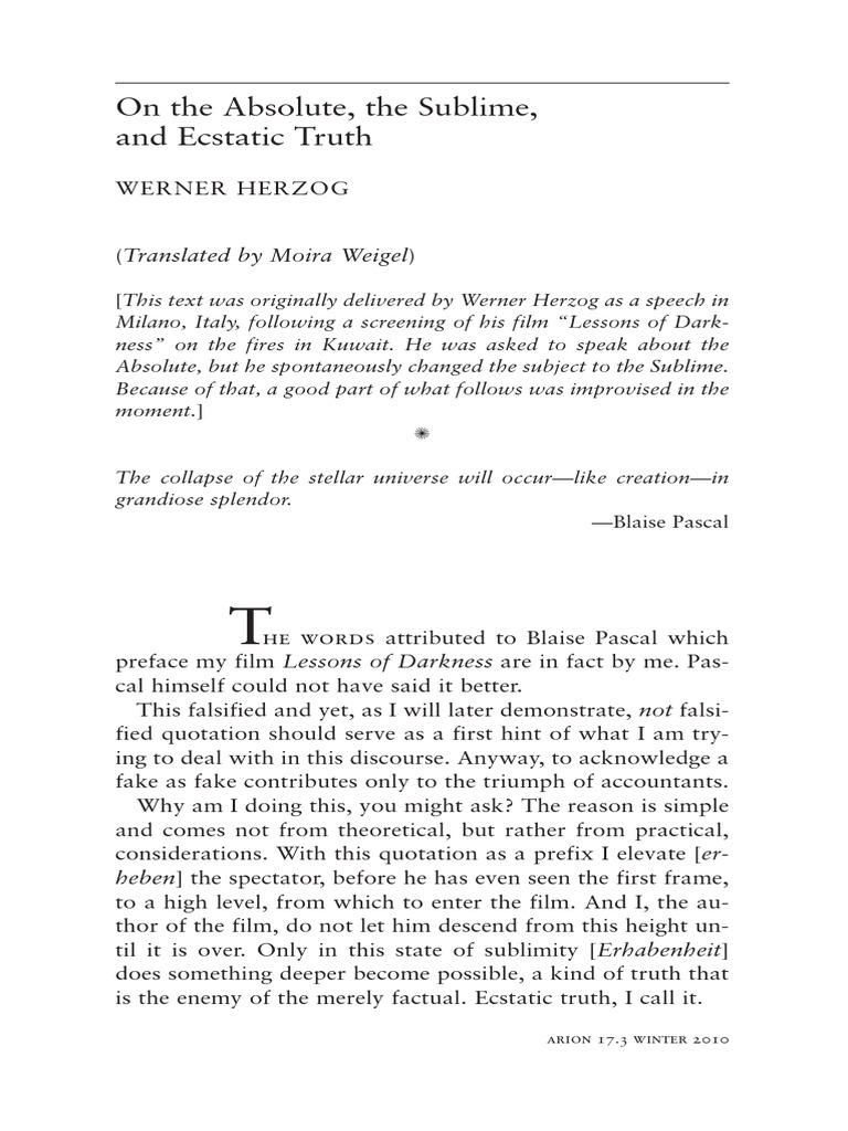Werner Herzog Ecstatic Truth | PDF
