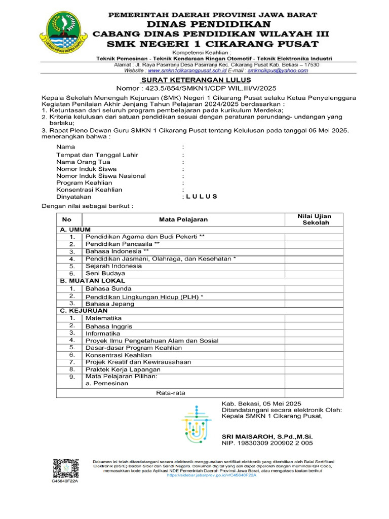 NARWAN SETIA PERMANA Academic Record | PDF